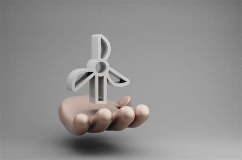 아름다운 추상적 인 삽화 황금 손 회색 배경에 풍력 에너지 발전기 기호 아이콘 개최 3d 렌더링 그림 디자인의 배경 패턴 생태학을 구하십시오 0명에 대한 스톡 사진 및 기타