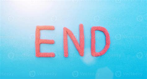 Word End In Red Letters On A Blue Background Finishing 54217642 Stock