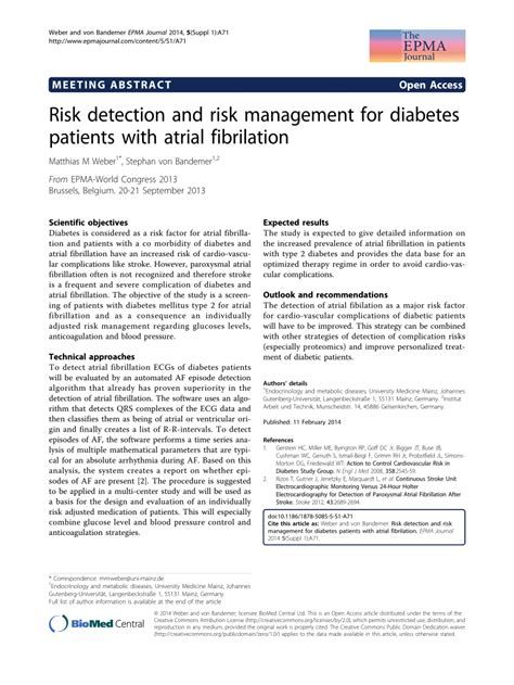 Pdf Risk Detection And Risk Management For Diabetes Patients With Atrial Fibrilation