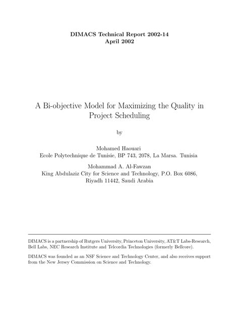 Pdf A Bi Objective Model For Maximizing The Quality In Project Scheduling
