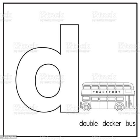어린이 학습 연습 Abc에 대한 알파벳 문자 D 소문자와 더블 데커 버스의 벡터 그림 0명에 대한 스톡 벡터 아트 및 기타
