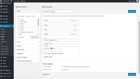 WordPress Menus Add Button YouTube