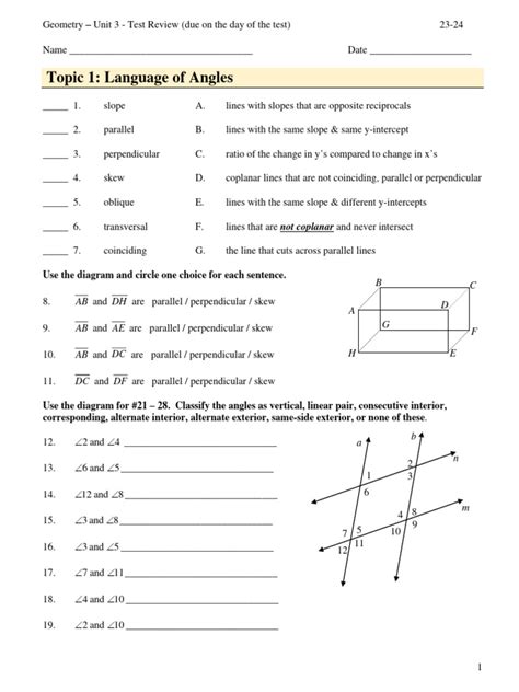 2324 Unit 3 Test Review Pdf Geometry Euclidean Geometry