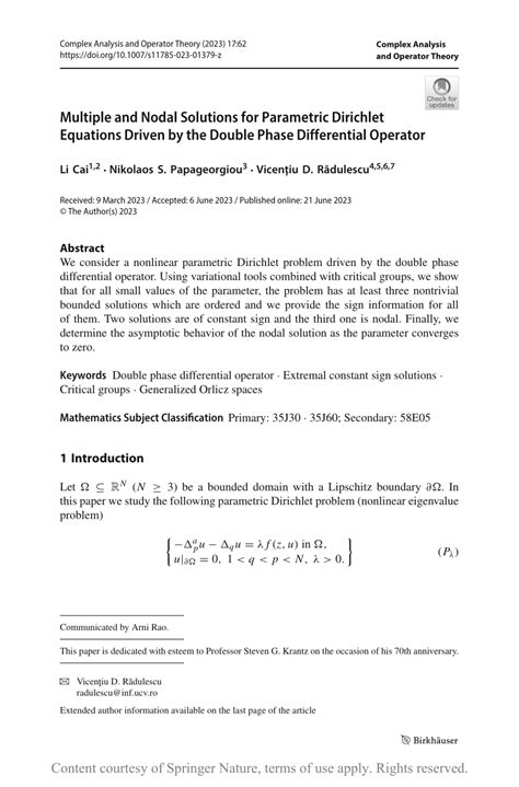 PDF Multiple And Nodal Solutions For Parametric Dirichlet Equations