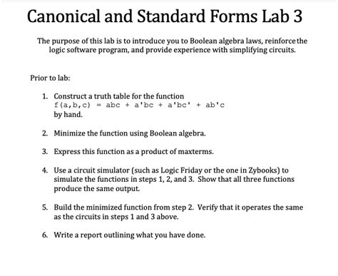 Solved Canonical And Standard Forms Lab 3the Purpose Of This