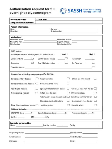 Fillable Online Authorisation Request For Full Overnight Polysomnogram