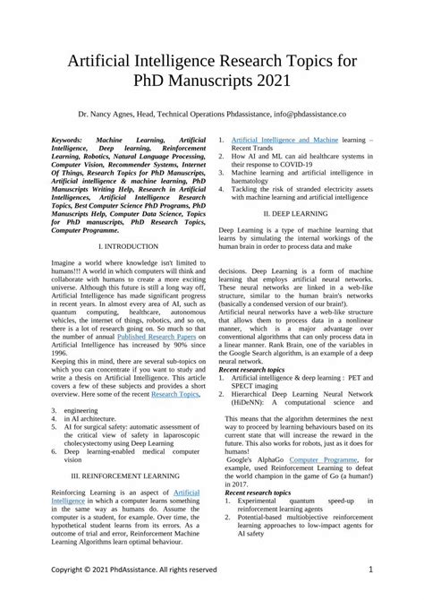 Pdf Artificial Intelligence Research Topics For Phd Manuscripts 2021 Phdassistance Dokumen