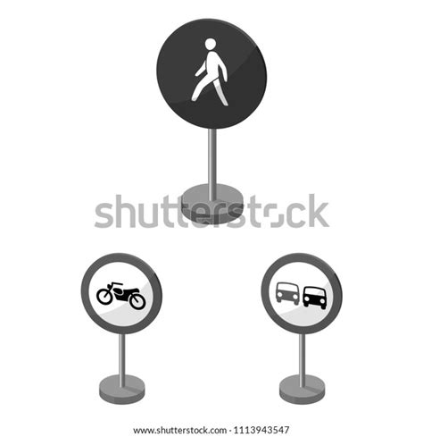 Different Types Road Signs Monochrome Icons Stock Vector Royalty Free
