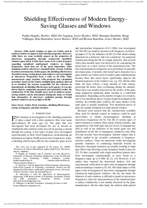 Pdf Shielding Effectiveness Of Modern Energy Saving Glasses And Windows