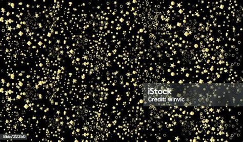 골드 색종이 배경 벡터 일러스트 레이 션 황금 별 서클 다른 모양 및 모양 검은 배경에 그래픽 요소 축 하 파티 2018년에 대한 스톡 벡터 아트 및 기타 이미지 Istock