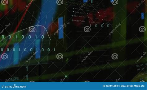 Animation Of Graphs Binary Codes Computer Language Trading Boards Over Server Room Stock