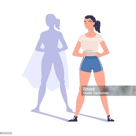 그림자 여성 슈퍼 히어로 캐릭터 서 있고 웃는 벡터 일러스트 레이 션 1위에 대한 스톡 벡터 아트 및 기타 이미지 1위