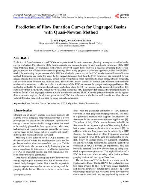 Pdf Prediction Of Flow Duration Curves For Ungauged Basins With Quasi Newton Method