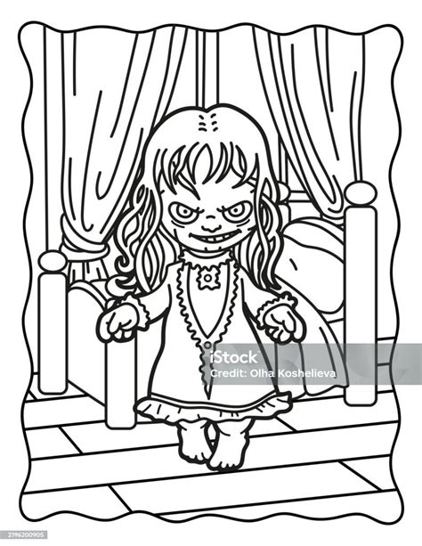 어린이를 위한 색칠 공부 침실에 소름 끼치는 소녀 성인을 위한 색칠 공부 할로윈 할로윈을 위한 색칠 공부 0명에 대한 스톡 벡터 아트 및 기타 이미지 Istock