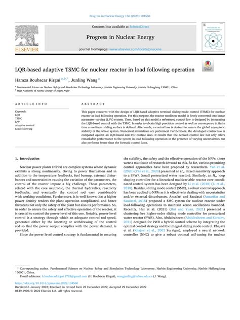 Pdf Lqr Based Adaptive Tsmc For Nuclear Reactor In Load Following Operation