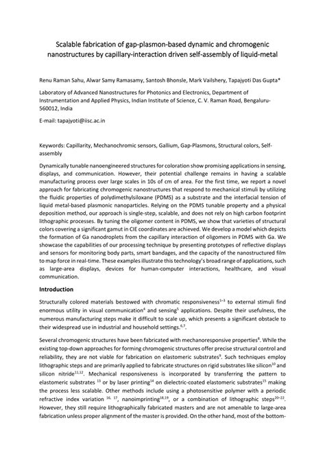 Pdf Scalable Fabrication Of Gap Plasmon Based Dynamic And Chromogenic