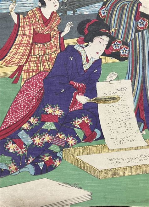 1 真作 本物 歌川房種蚕養草 獅子蚕浮世絵 木版画 美人図 大判 錦絵 江戸時代末期から明治時代にかけての浮世絵師Funbid香港本地