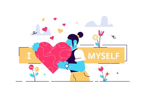자기 존중 그림 평평한 작은 개인 자신감 명 개념 자부심 감사 및 수용 느낌과 같은 심리적 사고 방식과 삶의 태도 정신과 도덕적 자기 존중 프리미엄 벡터