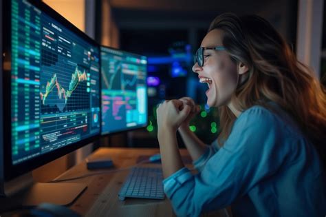 Premium Photo Cryptocurrency Trading Board On A Computer Screen With An Enthusiastic Female Trader
