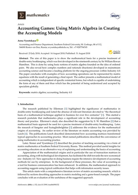 Pdf Accounting Games Using Matrix Algebra In Creating The Accounting Models