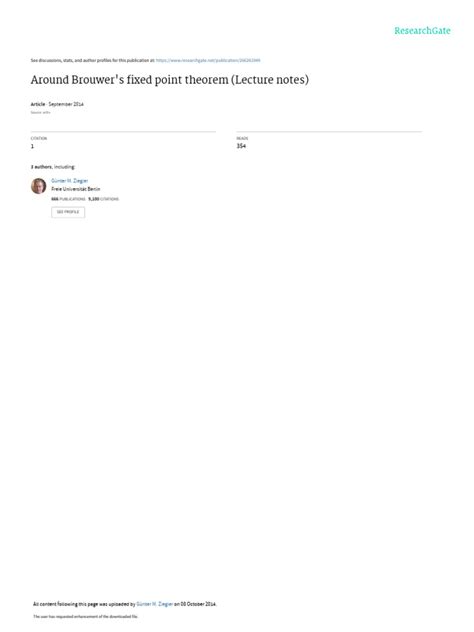 Around Brouwers Fixed Point Theorem Lecture Notes Pdf Mathematical