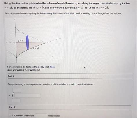 Solved Using The Disk Method Determine The Volume Of A