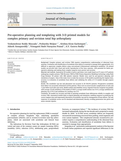 Pdf Pre Operative Planning And Templating With 3 D Printed Models For