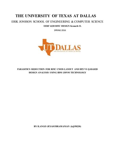 Parasitics Reduction For Rfic Cmos Layout And Iip3 Vs Q Based Design Analysis Using Ibm 130nm