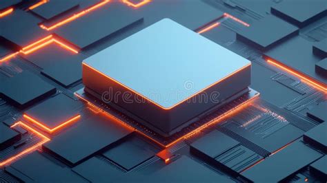 Futuristic Technology Quantum Computing Chip With Glowing Circuits