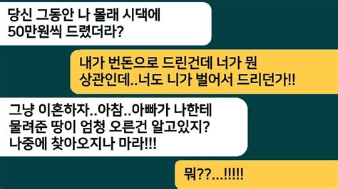 친정에 준 용돈은 친정엄마 환갑때 10만원 뿐인 남편이 시댁에는 매달 50만원씩 보냈는데내 숨겨둔 재산을 공개하고 이혼하자고 하니 라디오드라마 사연라디오 카톡썰