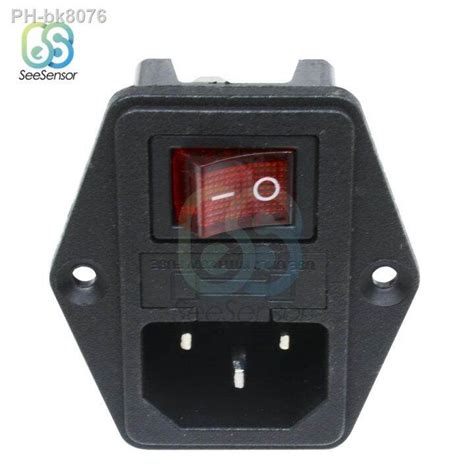 250V 10A Black Red Rocker Switch Fused IEC 320 C14 Inlet Power Socket Fuse Switch Connector