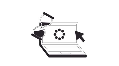 Loading Notebook Bw Animation Animated Laptop With Hourglass Arrow Cursor Flat Monochromatic