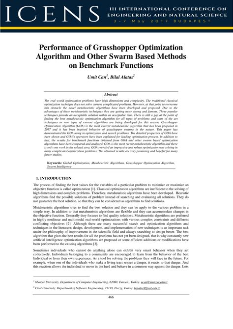 Pdf Performance Of Grasshopper Optimization Algorithm And Other Swarm