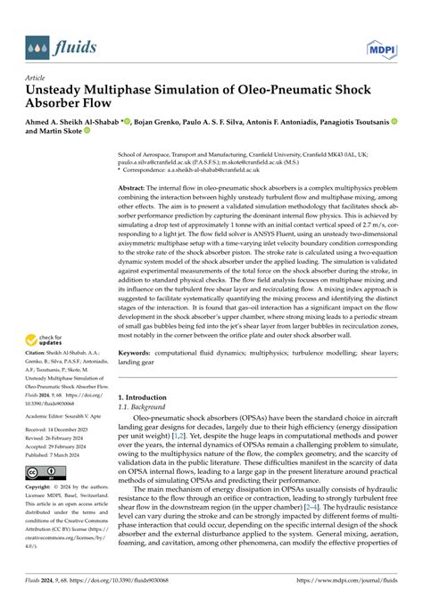 Pdf Unsteady Multiphase Simulation Of Oleo Pneumatic Shock Absorber Flow