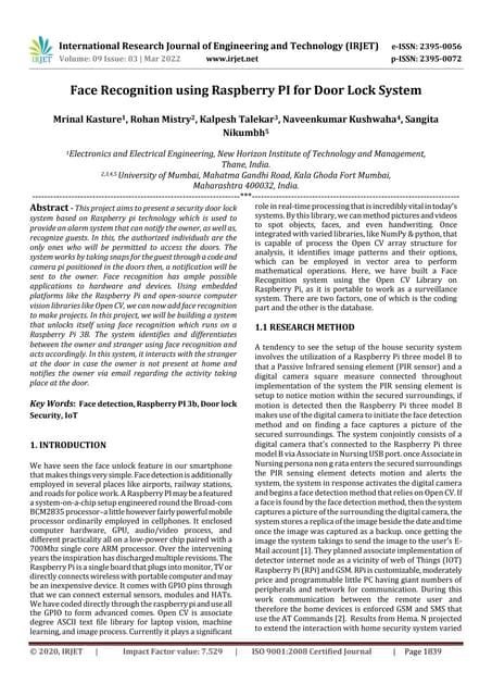 Face Recognition Using Raspberry Pi For Door Lock System Pdf