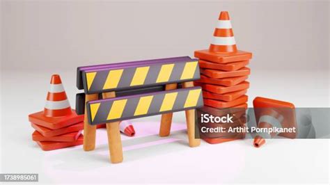 교통 원뿔이 있는 도로 장벽의 3d 렌더링 건설 아이콘 경고 및 정지 표지판 도로 건설 주의 표지판 개념 개념에 대한 스톡 사진 및 기타 이미지 Istock
