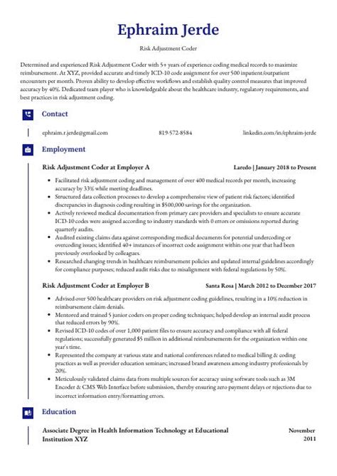 Risk Adjustment Coder Resume Cv Example And Writing Guide