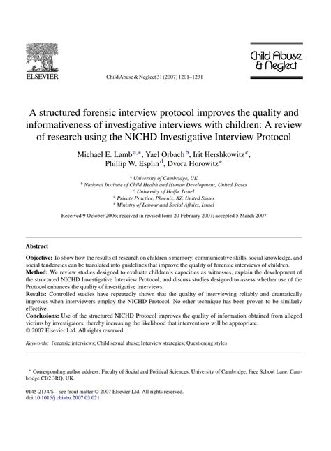 Pdf Structured Forensic Interview Protocols Improve The Quality And Informativeness Of
