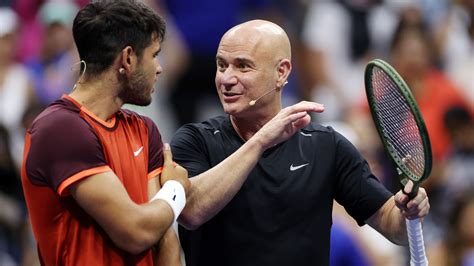 Andre Agassi Cheers On Carlos Alcaraz On Exhibition Match Against Novak Djokovic