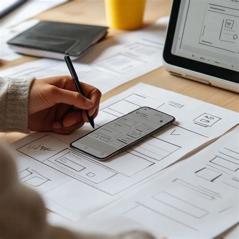A Person Creating Lowfidelity Wireframes For A Mobile App Using Design Software Premium Ai