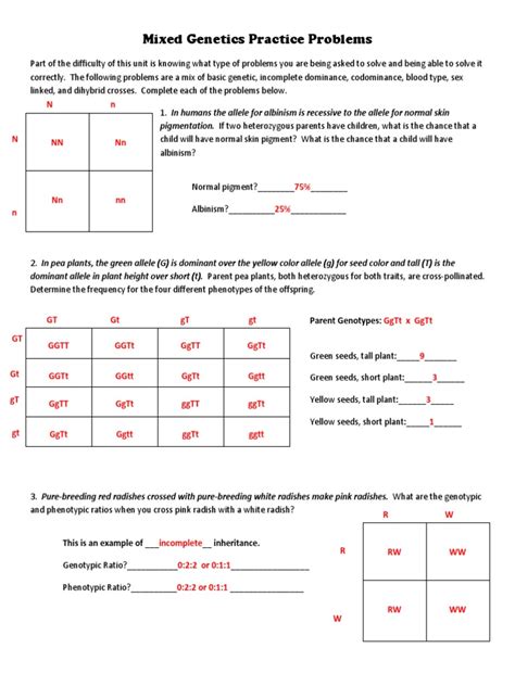 Mixed Genetics Practice Problems Key Pdf Dominance Genetics