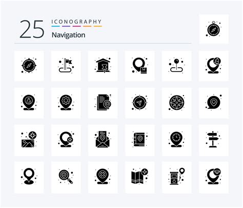 Navigation Solid Glyph Icon Pack Including Map Pin Location Map Box Vector Art