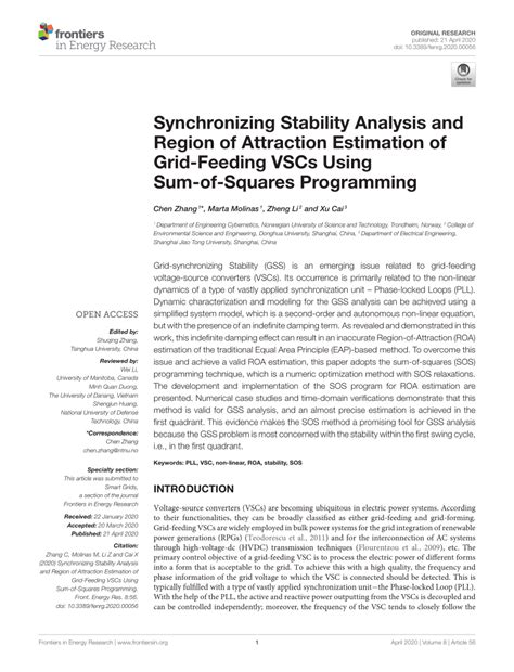 PDF Synchronizing Stability Analysis And Region Of Attraction Estimation Of Grid Feeding VSCs
