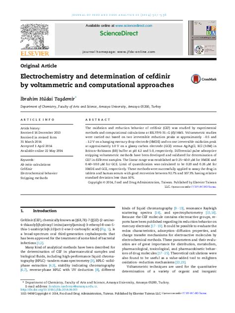 Pdf Electrochemistry And Determination Of Cefdinir By Voltammetric And Computational Approaches