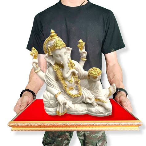 พระพิฆเนศ ปางเสวยสุขแบบอินเดีย กว้าง6นิ้ว สูง7นิ้ว งานเรซิ่นผสมผงหินขาว ปลุกเสกวัดแขก บูชาขจัด