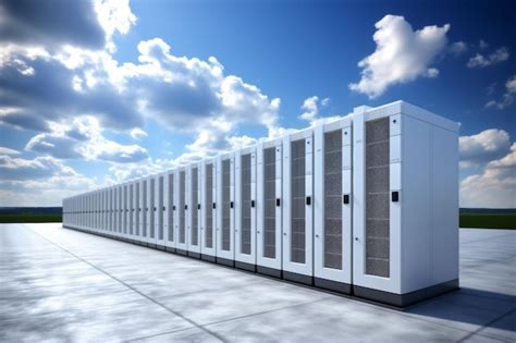 premium photo rows of highcapacity data center servers set against a dramatic cloudy sky