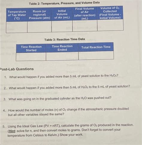 solved table 1 temperature and volume data volume ml