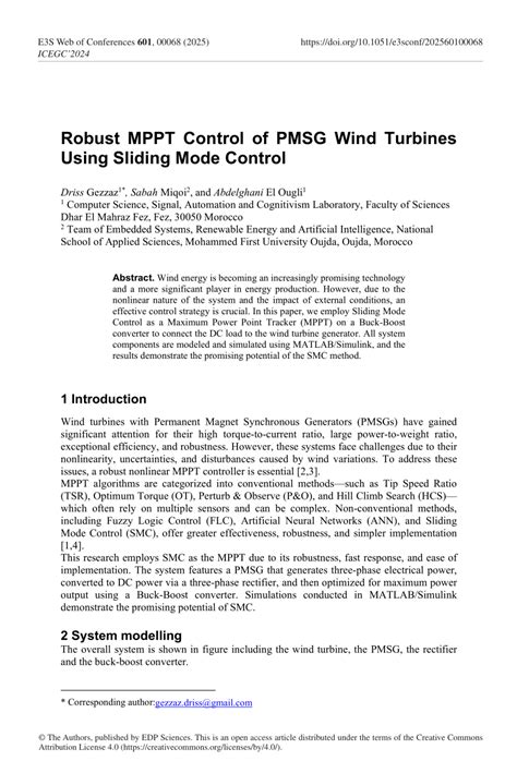 Pdf Robust Mppt Control Of Pmsg Wind Turbines Using Sliding Mode Control