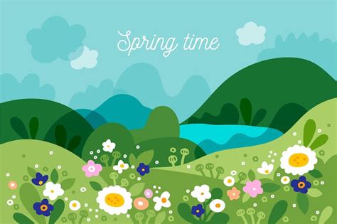 손으로 그린 된 봄 풍경 무료 벡터