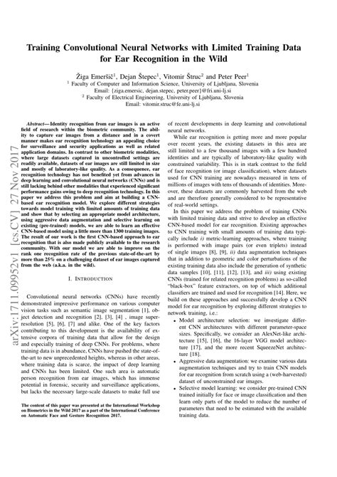 Pdf Training Convolutional Neural Networks With Limited Training Data For Ear Recognition In